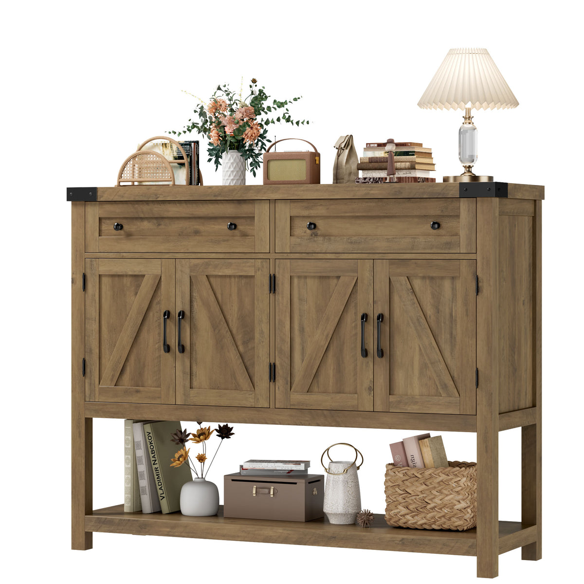 Homfa Farmhouse Console Table with 2 Drawer for Entrance Hall, 4 Door ...