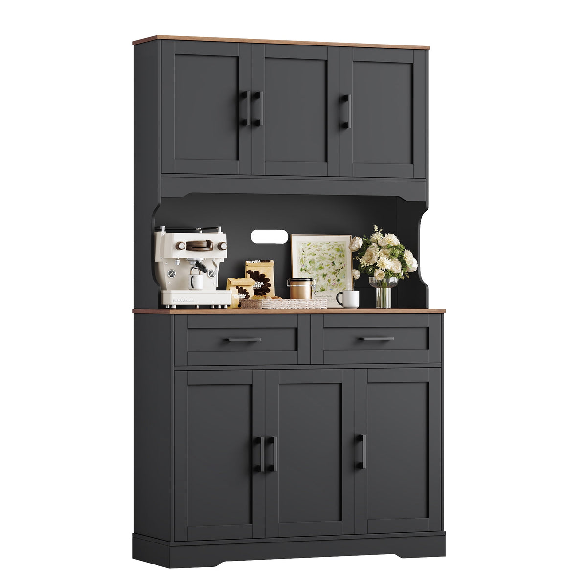 Homfa 74"H Pantry Cabinet with Hutch, Tall Kitchen Storage Cabinet wit ...