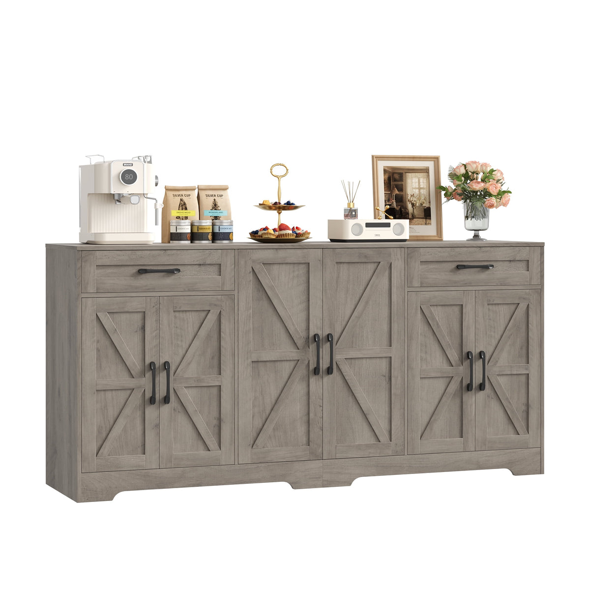 Homfa 6-Doors Farmhouse Sideboard with 2-Drawers, 70.8'' W Buffet Stor ...