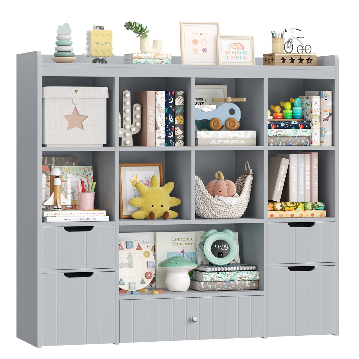 Homfa Kids Bookcase with 5 Wood Drawers, Kids Toy Storage Cabinet with ...