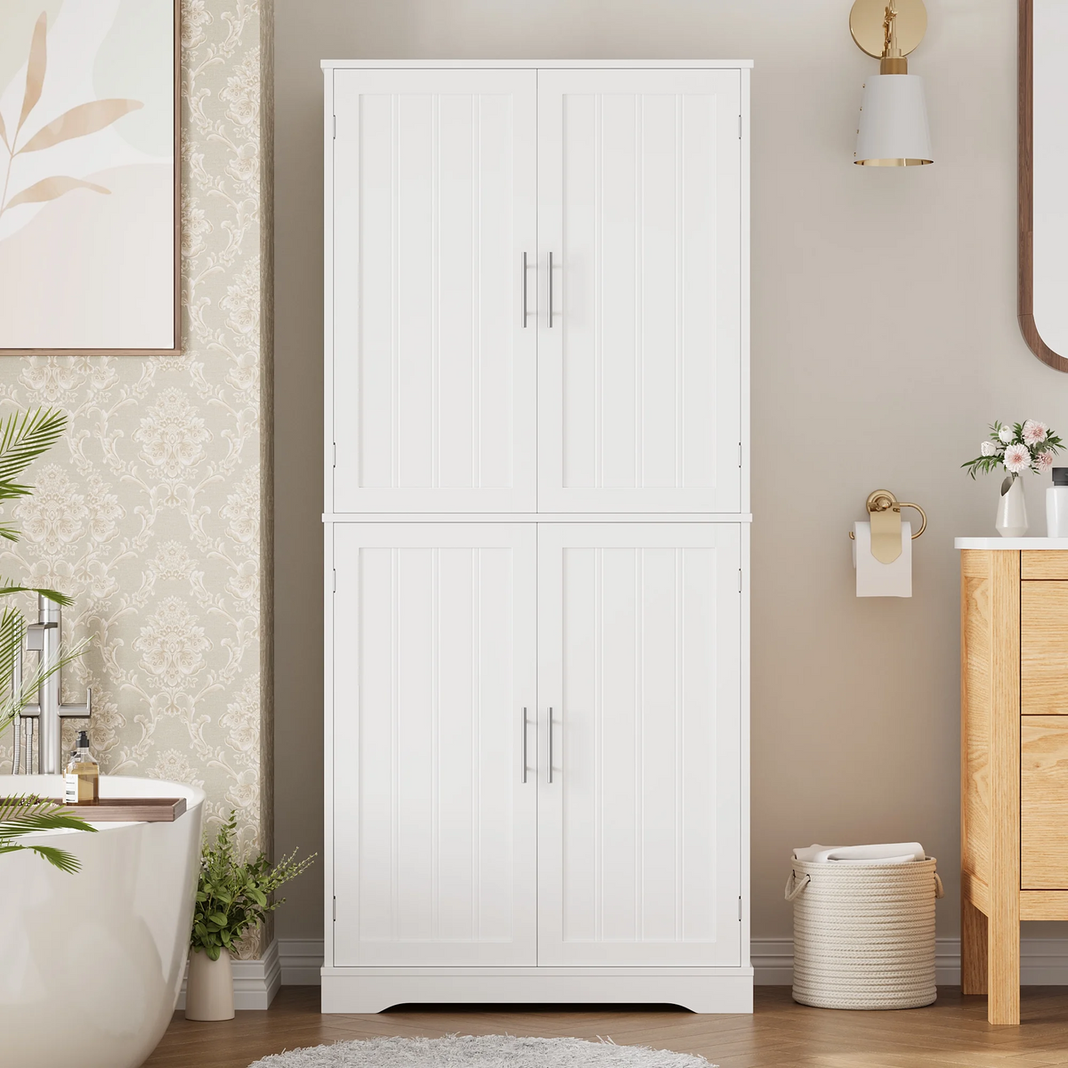 Homfa Bathroom Storage Cabinet, 71'' Freestanding Wooden Linen Cabinet ...