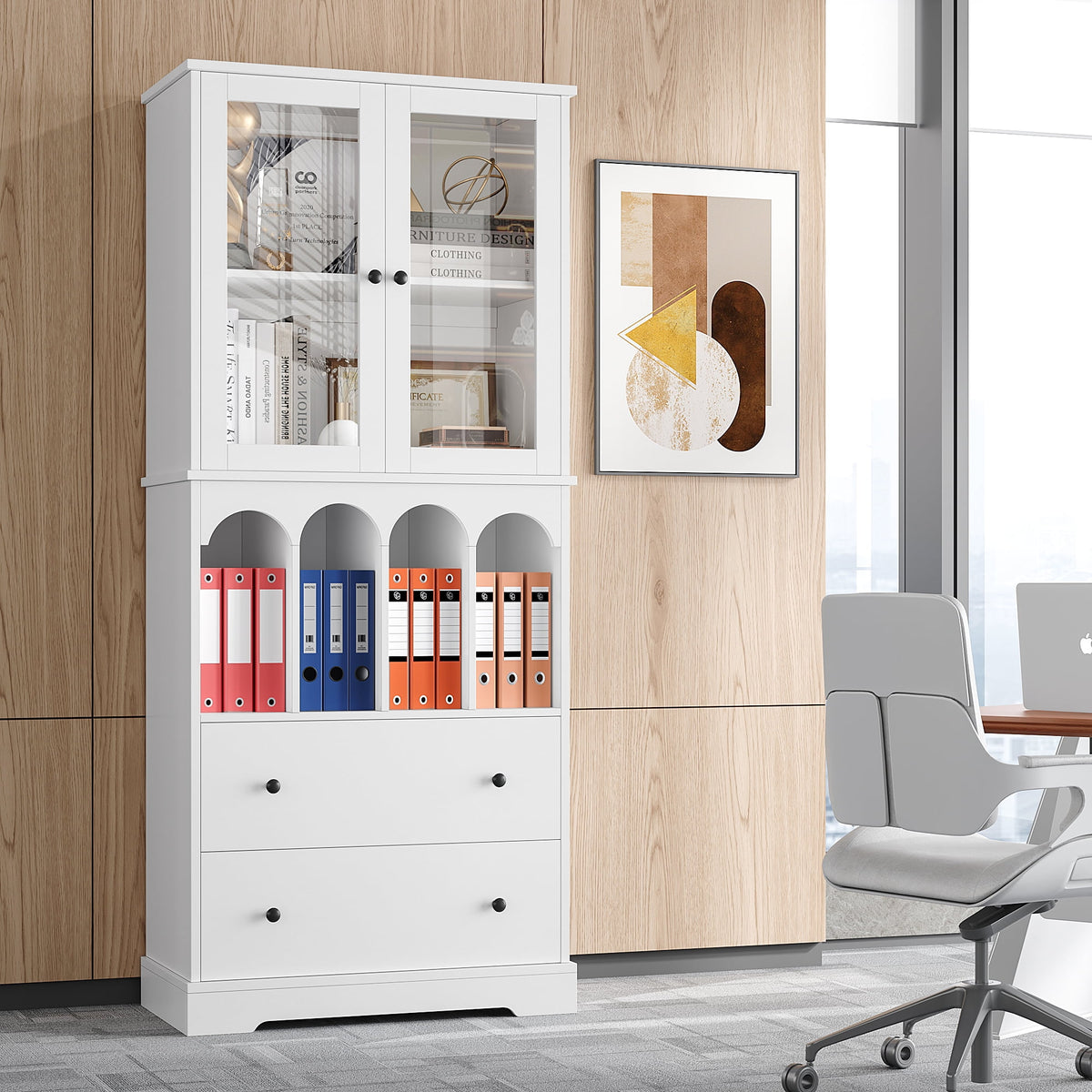 Homfa 2 Drawer Bookcase with Glass Door, 71.1'' Display Storage Cabine ...