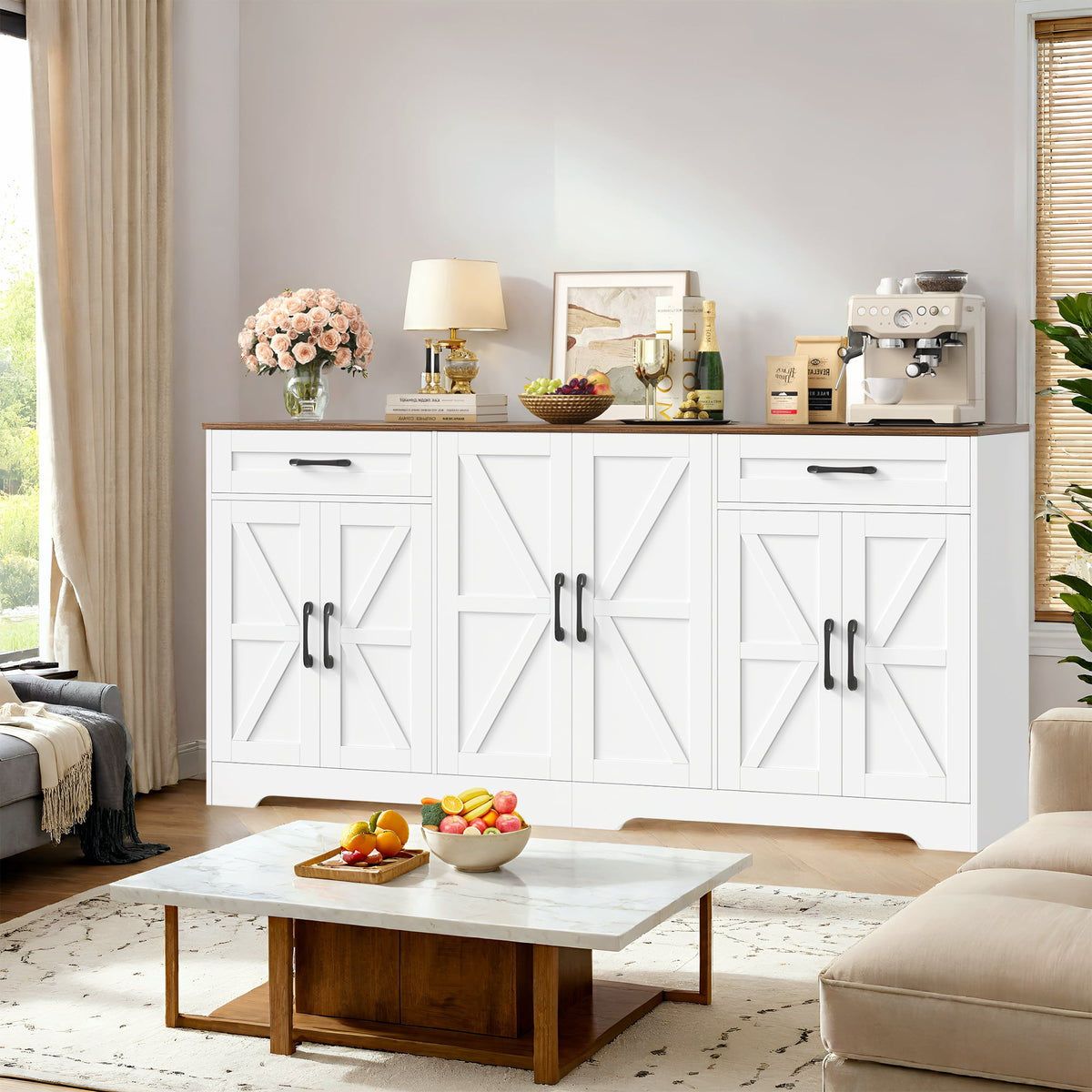 Homfa 6-Doors Farmhouse Sideboard with 2-Drawers, 70.8'' W Buffet Stor ...