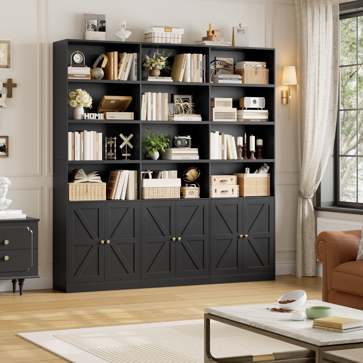 Homfa Triple Row 4-tier Bookcase with door, 72 in Tall Bookshelf with ...