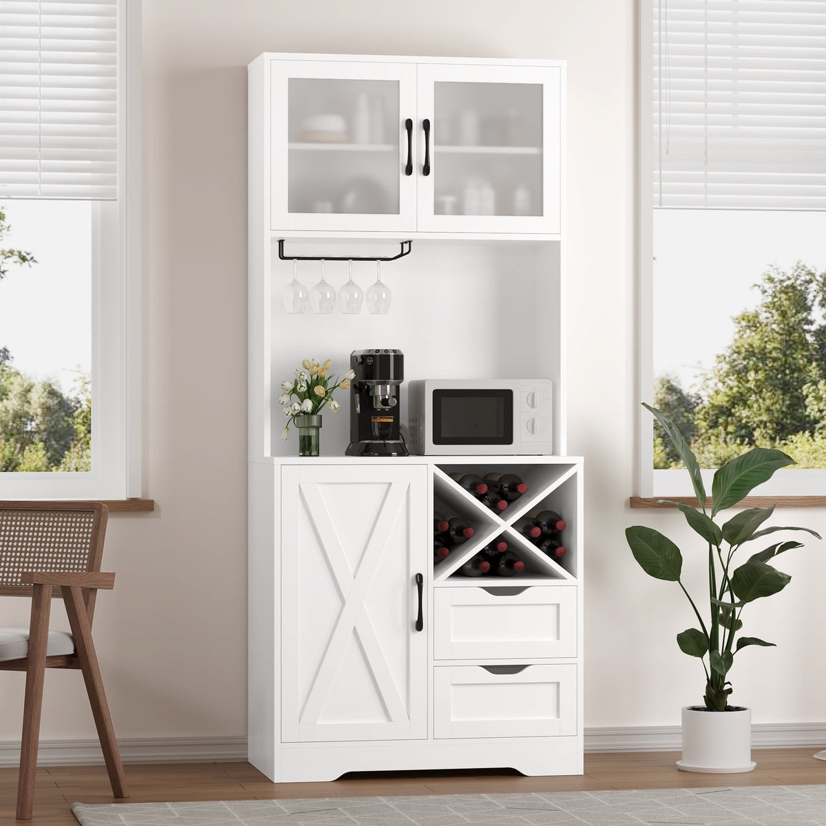 Homfa Farmhouse Kitchen Buffet with Hutch, 2 Drawers Wood Cupboard wit ...