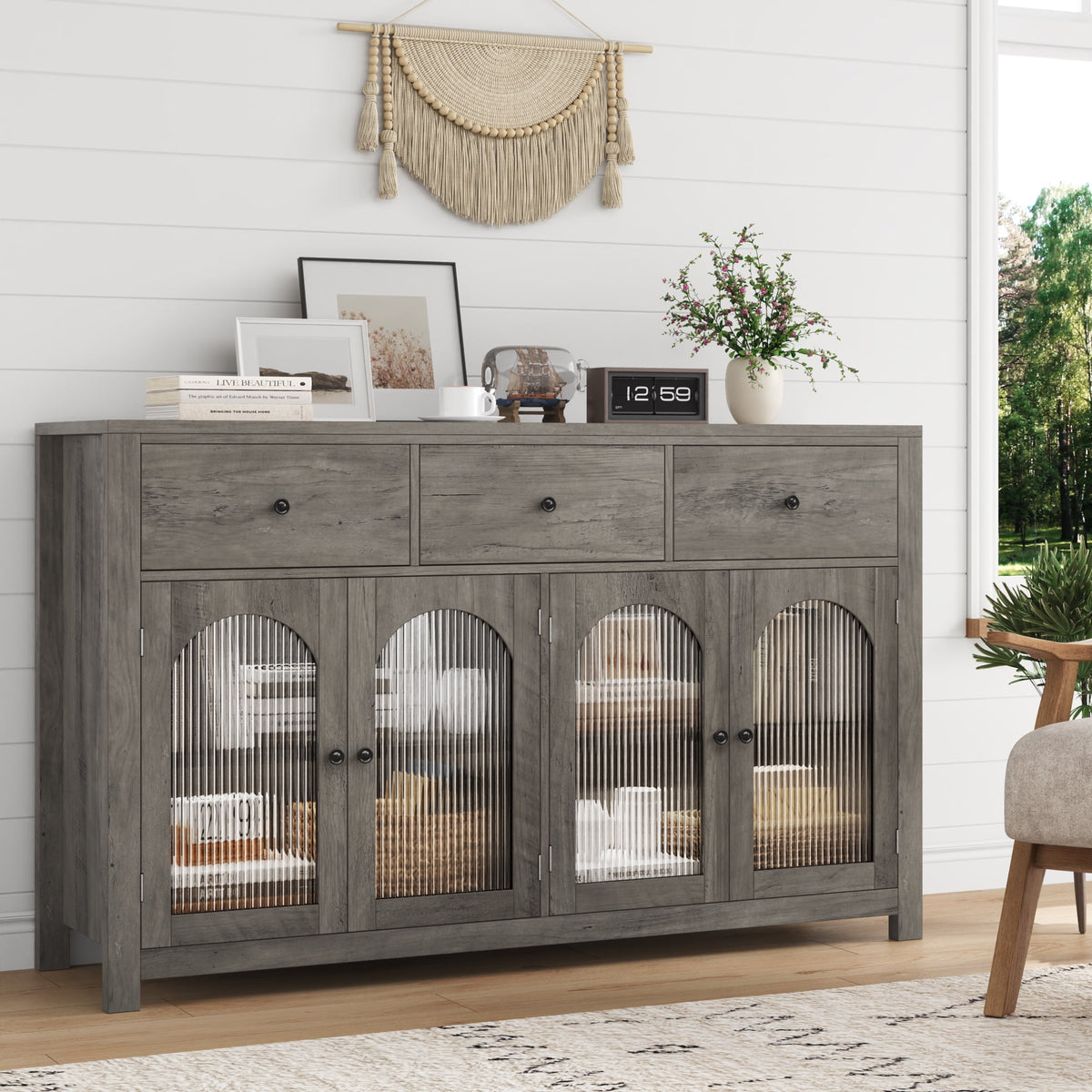 Homfa 55'' Large Sideboard Buffet Cabinet, Kitchen Storage Cabinet wit ...