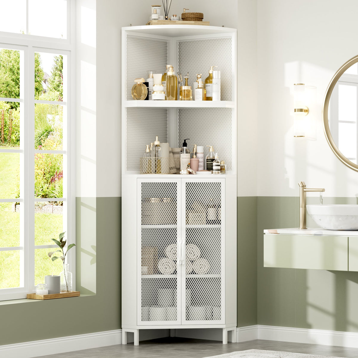 Homfa 6 Tier Corner Storage Cabinet, Metal Mesh with Adjustable Shelve ...