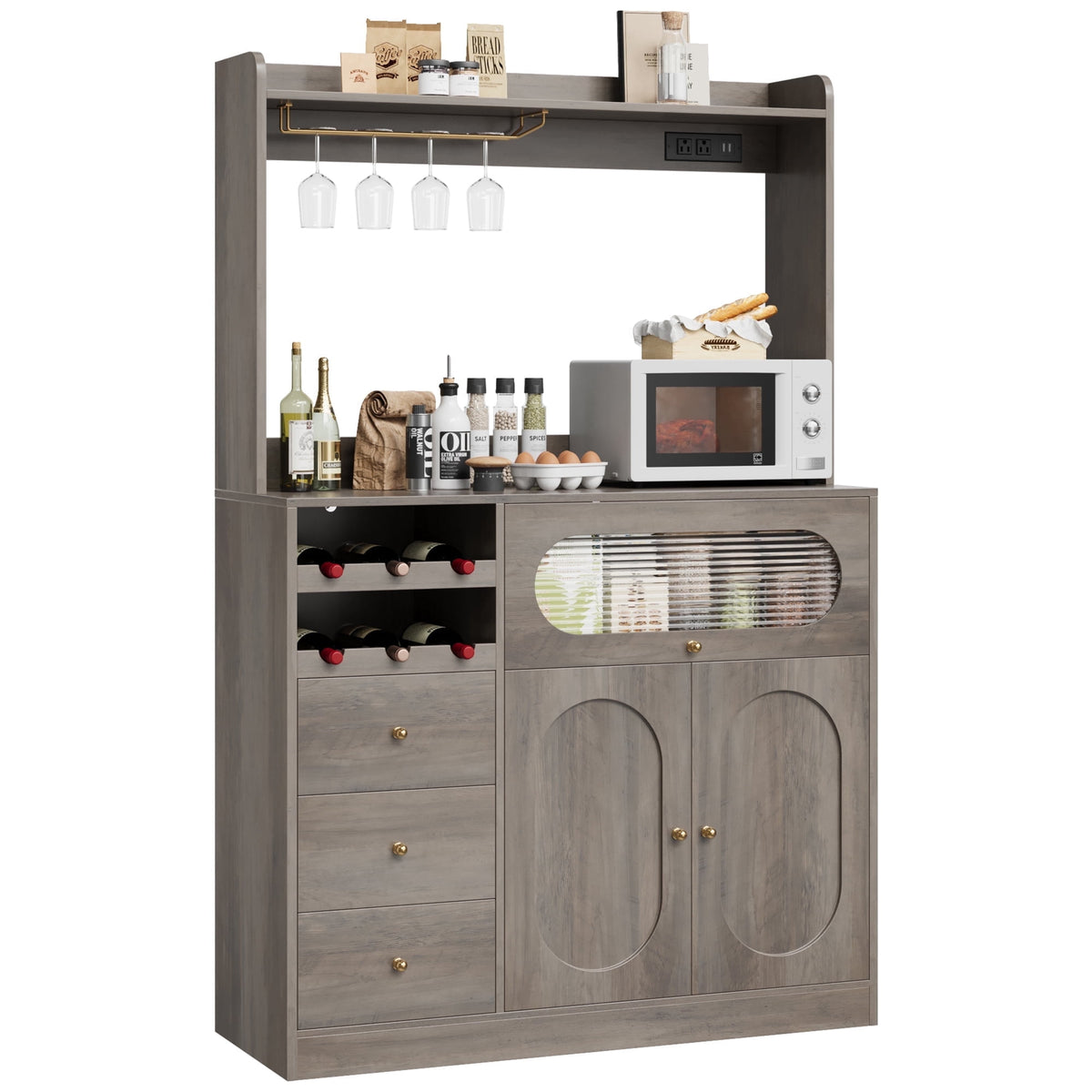 Homfa 66.9?¡À Kitchen Pantry with Plug Outlets & USB Ports , 3 Drawers ...