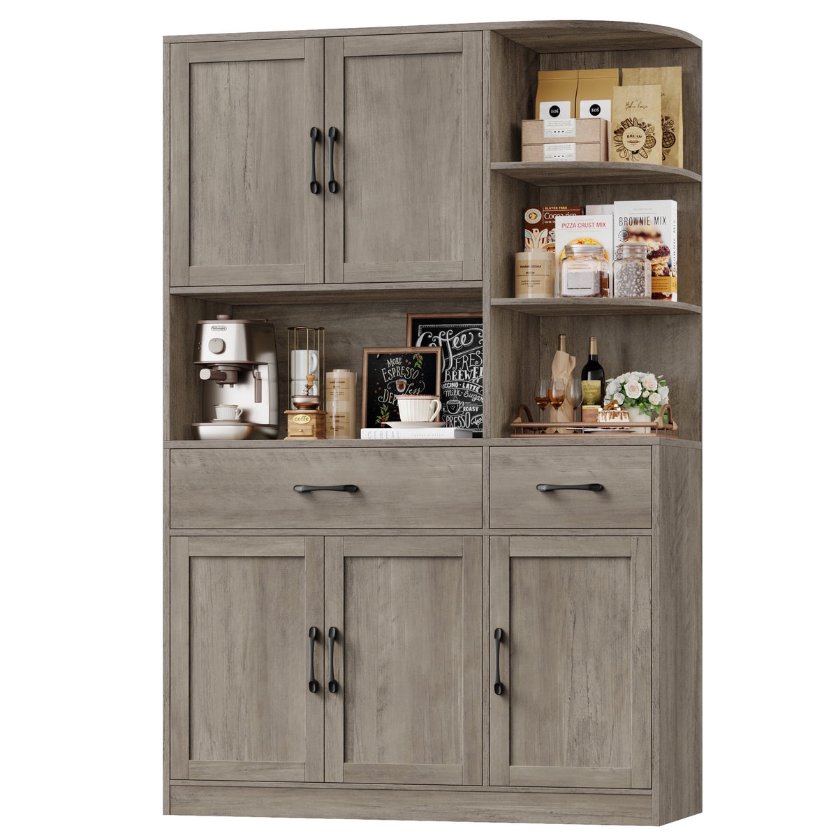 Homfa 67" Kitchen Pantry with Microwave Stand, Freestanding Kitchen Cu ...