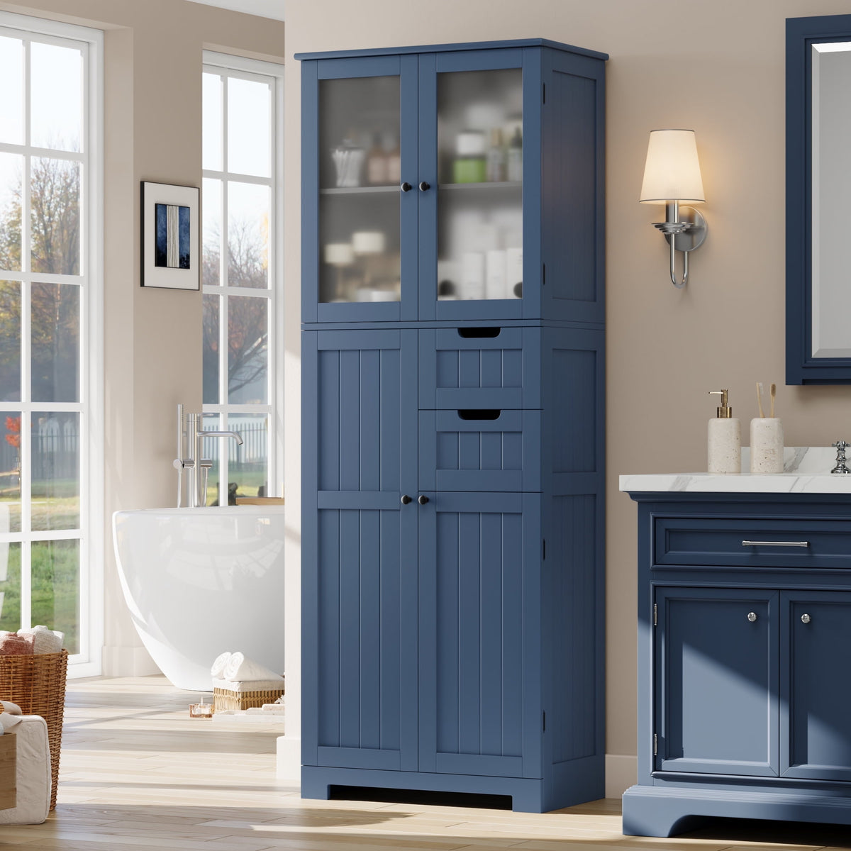 Homfa 67" Tall Bathroom Cabinet, Linen Cabinet with Doors and Removabl ...
