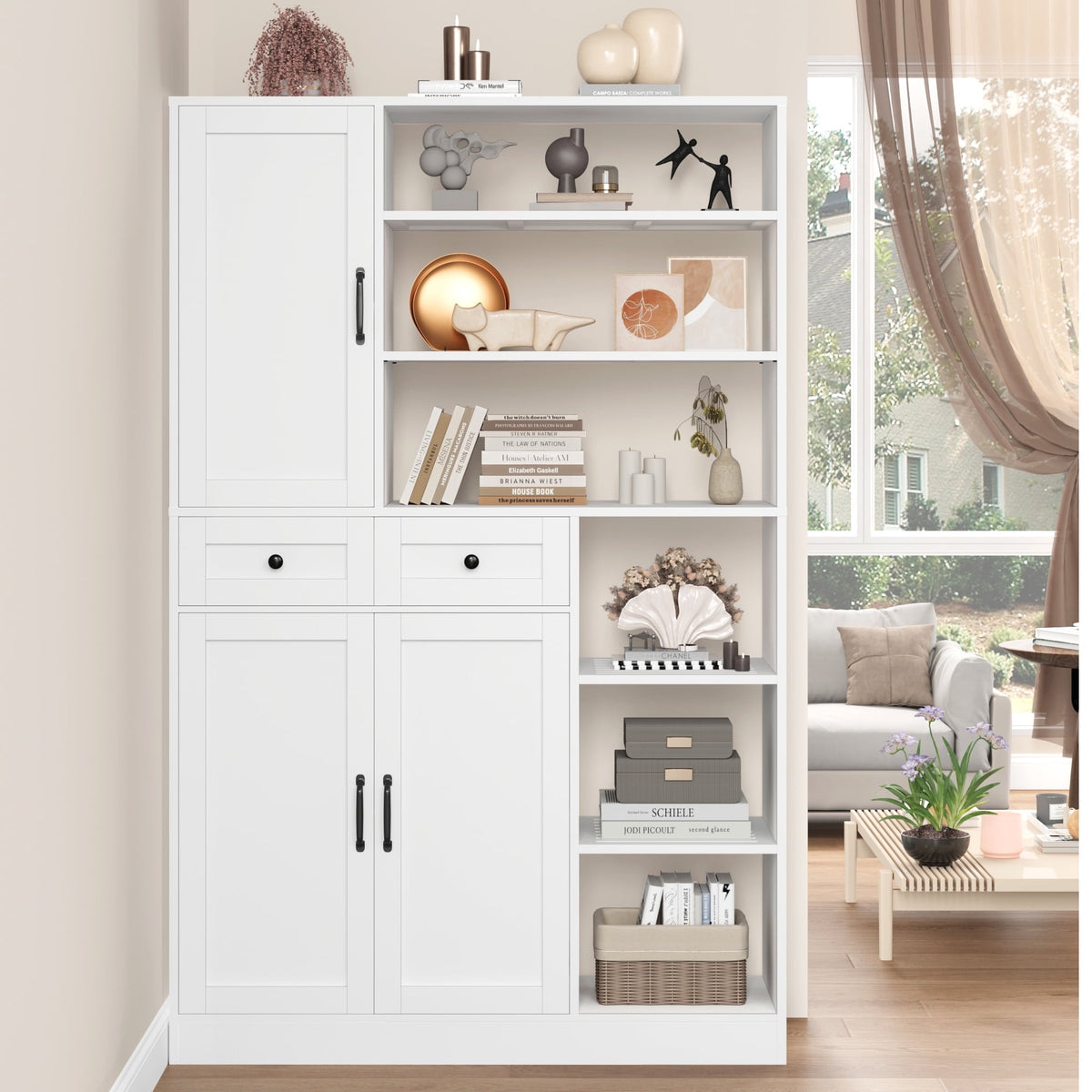 Homfa 70.8"H Bookcase with Shelves, 2 Drawers Storage Cabinet for Offi ...