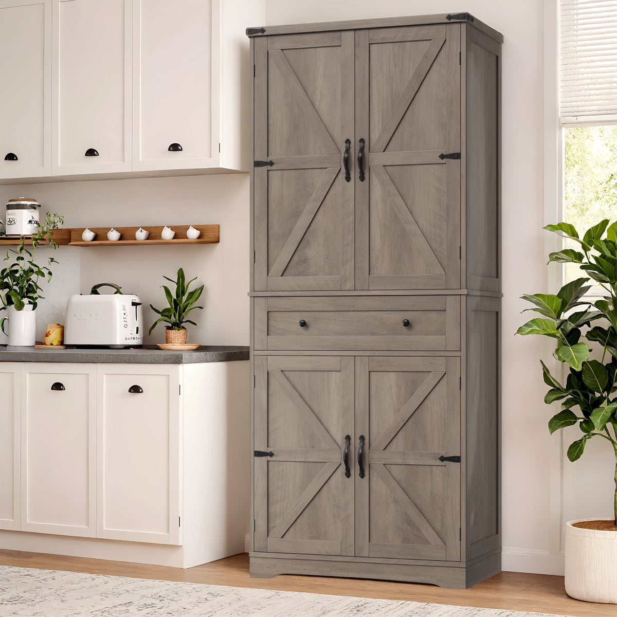 Homfa 70.9¡±Cupboard with Drawer, Farmhouse Pantry Cabinet with Magnet ...
