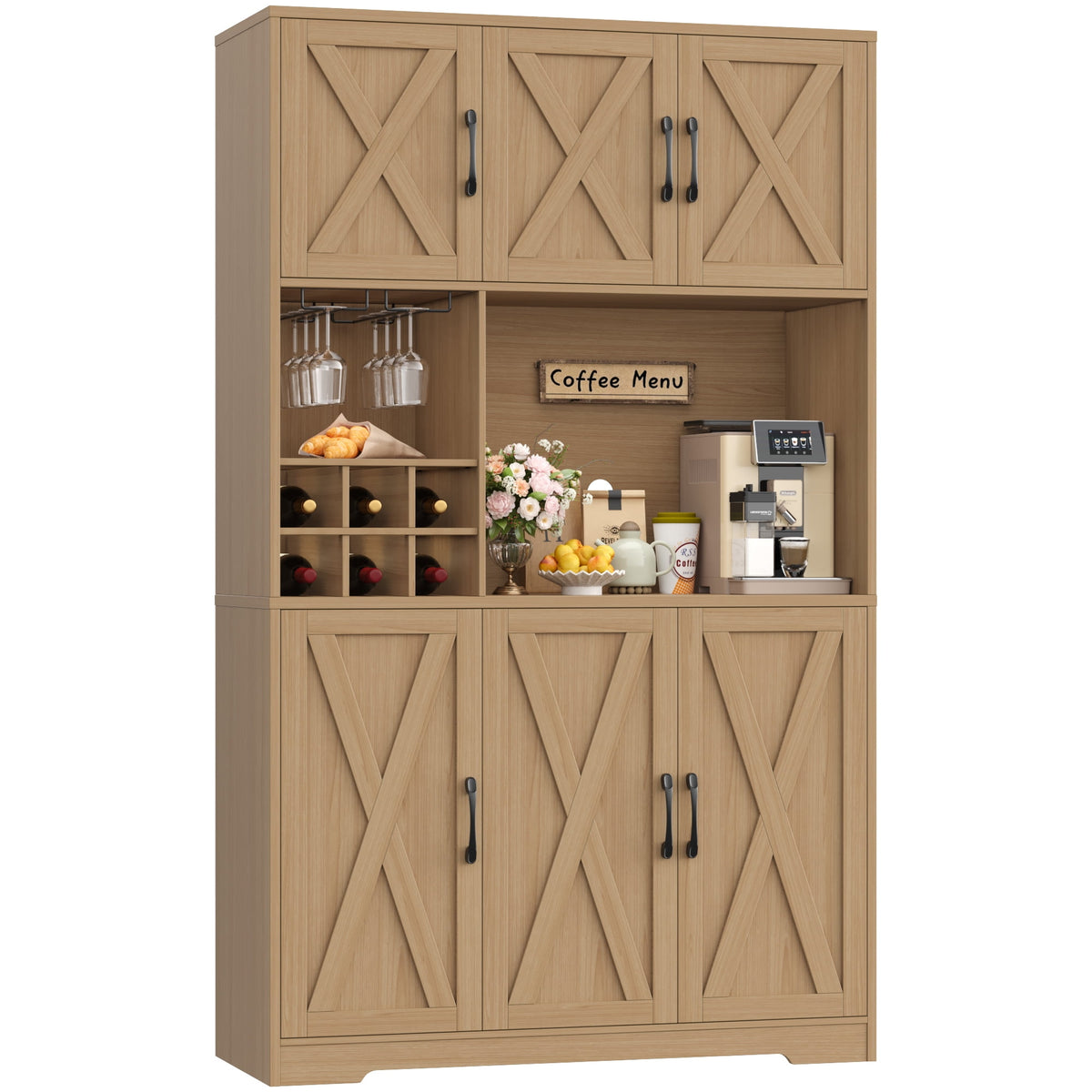 Homfa 70.9''H Kitchen Pantry with Microwave Countertop, Farmhouse Buff ...
