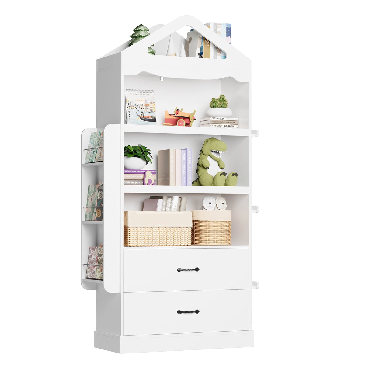 Homfa 71''H Kids Tall Bookcase with 2 Drawers & 3-Tier Open Shelves, T ...
