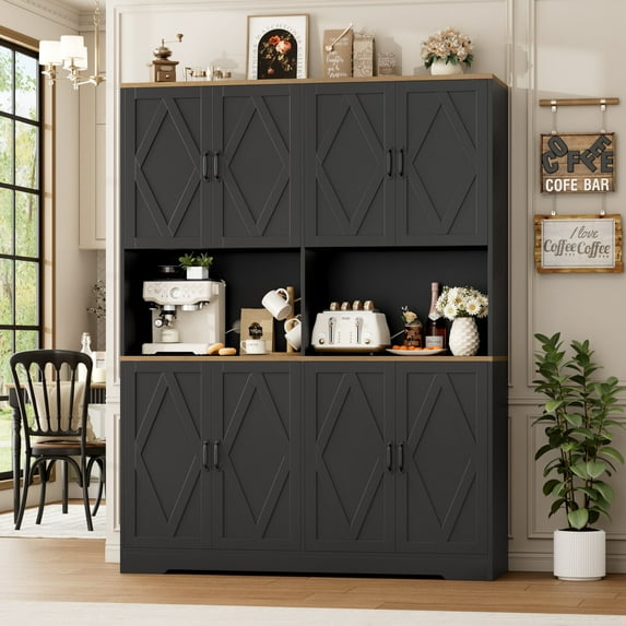 Homfa 71'' Tall Pantry Cabinet with Hutch, Large Kitchen Storage Cabin ...