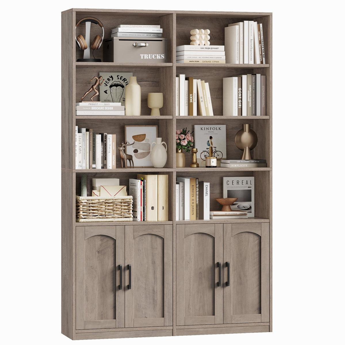 Homfa 73″ Tall Bookcases with Doors, 8 Cubes 6-Tier Double Row Bookshe ...