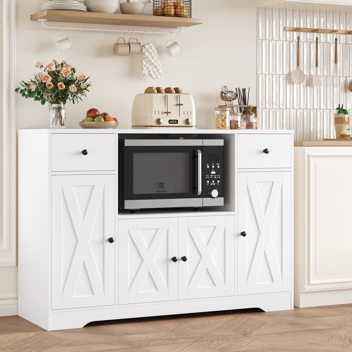 Homfa Buffet Cabinet Sideboard with Charging Station, Microwave Stand ...