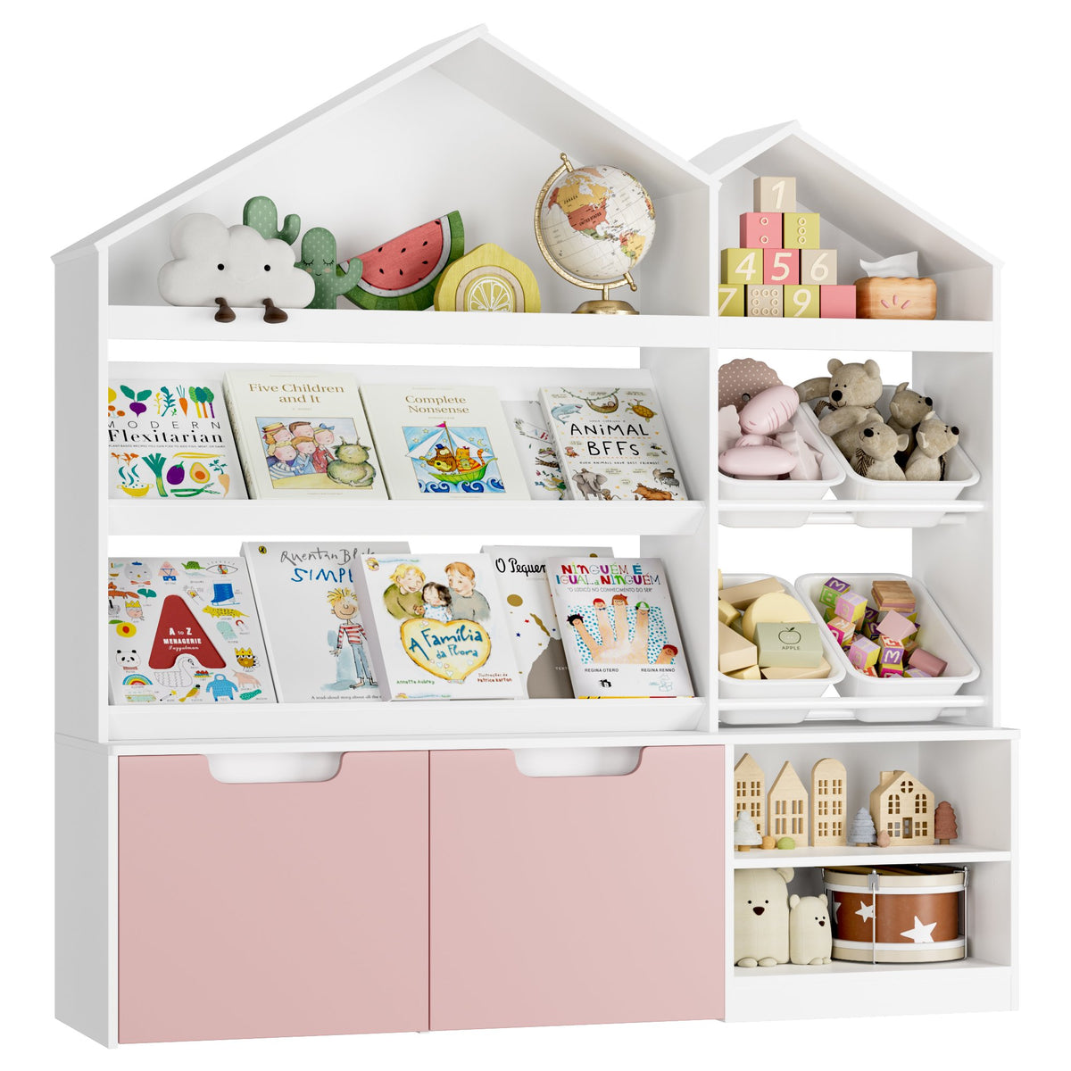 Homfa Kids Bookcase with 6 Shelves and 2 Removable Drawers, 4 Bins Chi ...