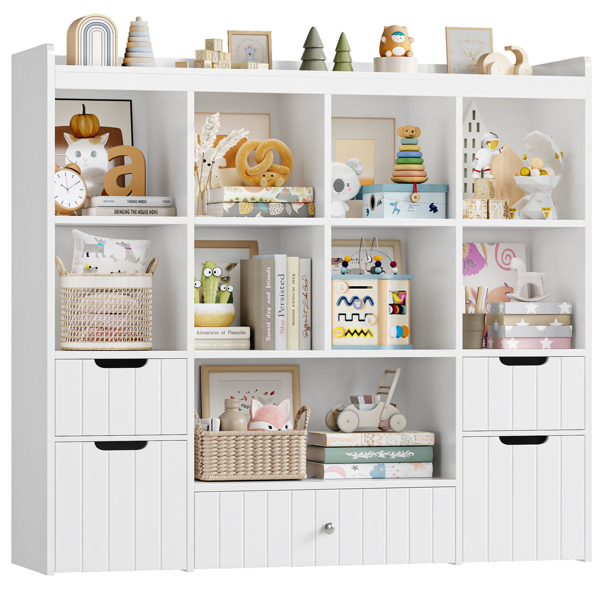 Homfa Kids Bookcase with 5 Wood Drawers, Kids Toy Storage Cabinet with ...