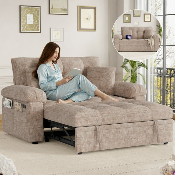 Homfa Modern Sleeper Sofa with Pull-Out Bed, Space-Saving Loveseat wit ...
