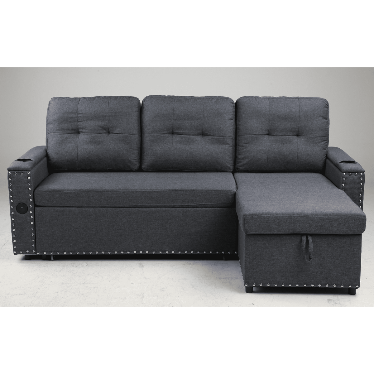 Homfa Modern Sleeper Sofa with Pull-Out Bed, L-Shaped 3-Seat Sofa with ...