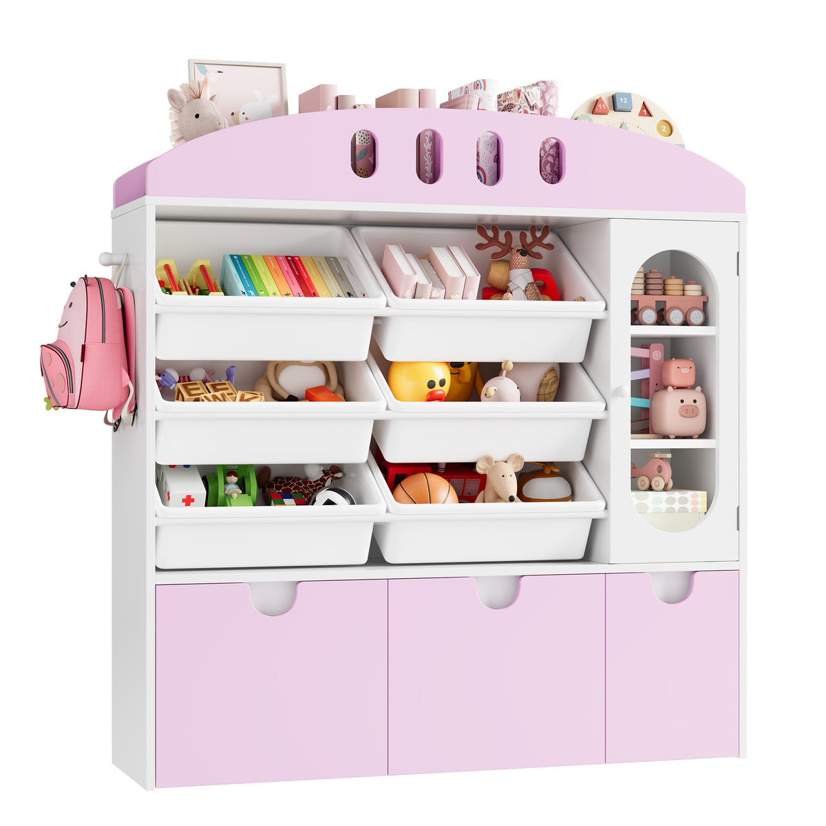Homfa 4-in-1 Kids Toy Storage Cabinet Bookshelf with 3 Drawers, Sturdy ...
