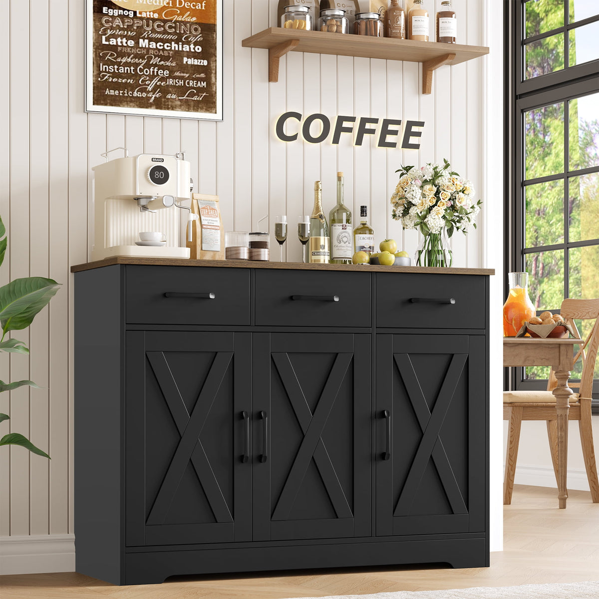 Homfa 42.5¡®¡¯ Kitchen Buffet Sideboard Cabinet, 3 Drawers Farmhouse C ...