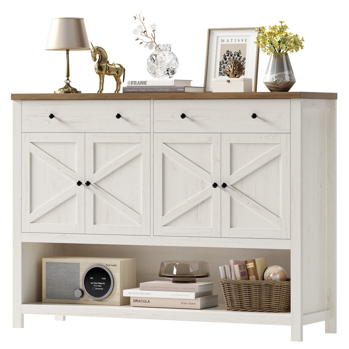 Homfa 55.1" W Farmhouse Console Table with 2 Drawers, Entryway Sofa Ta ...