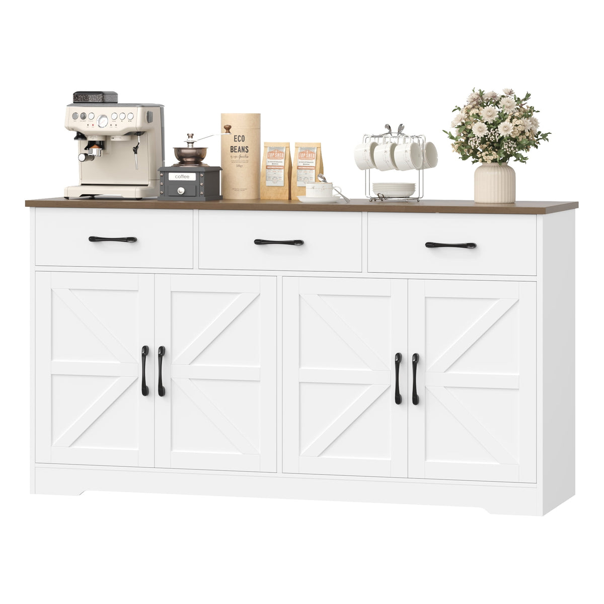 Homfa 59"W Farmhouse Kitchen Sideboard Credenza, Lengthen Storage Cabi ...