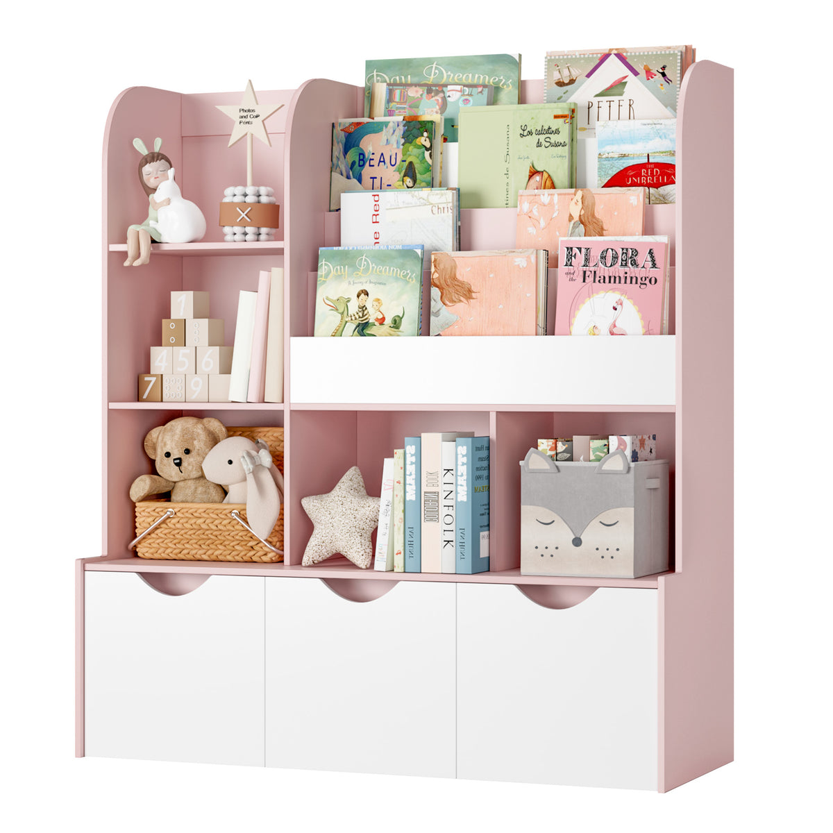 Homfa?Kid's?Bookshelf?with?3?Movable?Drawers,?5-Cube?Bookcase with?4-T ...