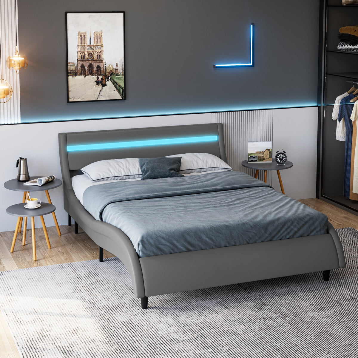 Homfa Queen Size Led Bed Frame, 16-Color Led Lights Platform Bed with ...