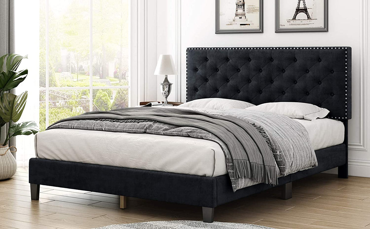 Homfa Full Bed Frame, Modern Upholstered Platform Bed with Headboard ...
