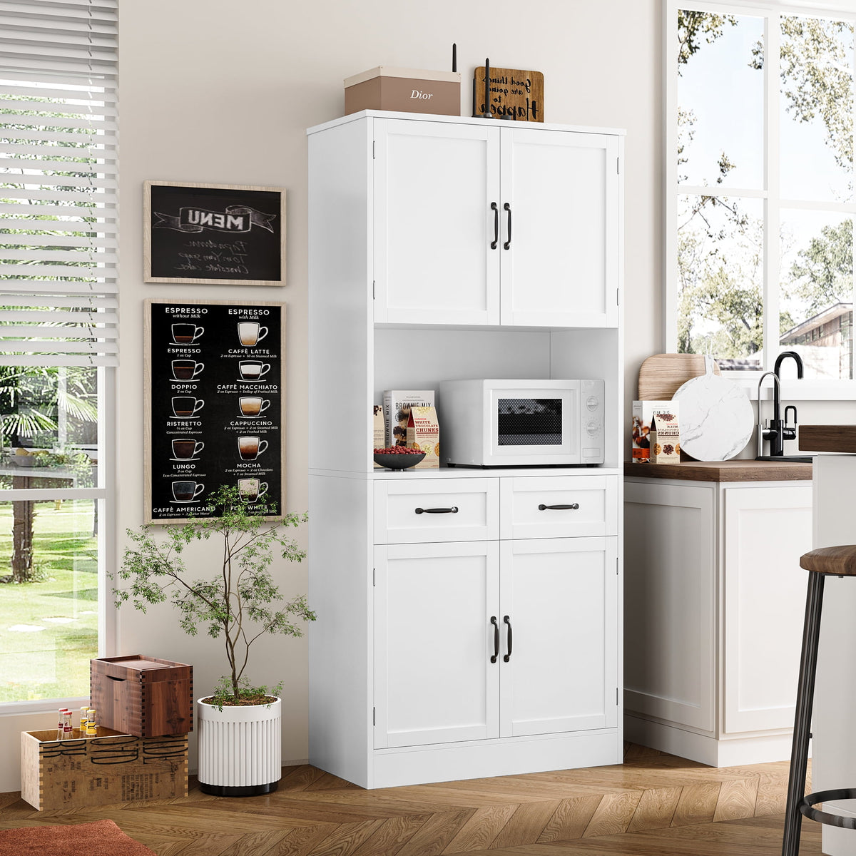 Homfa 71" Kitchen Pantry Storage Cabinets with 2 Drawers and Adjustabl ...