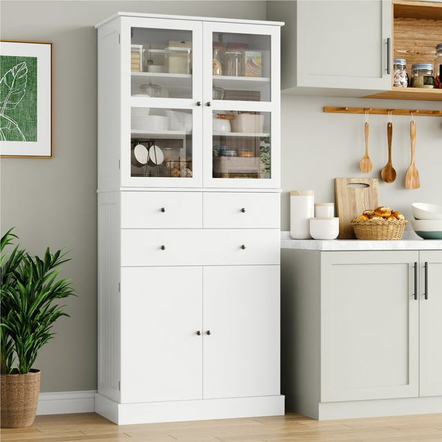 Homfa 71" Kitchen Pantry Cabinet, Modern Wood Food Storage Cabinet wit ...