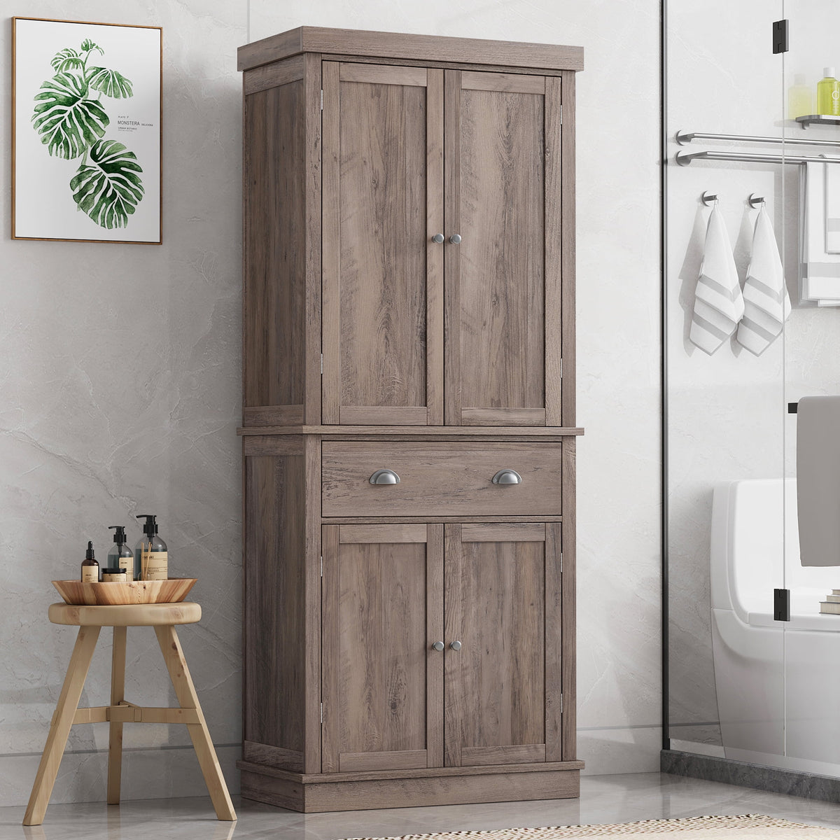 Homfa 72.4" Tall Bathroom Storage Cabinet with Drawer, 4 Door Modern F ...