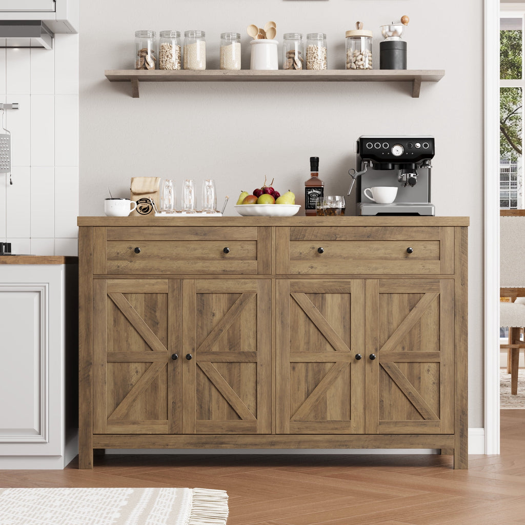 Homfa Farmhouse Kitchen Buffet Sideboard, 4-Doors 2-Drawers Wood Stora ...