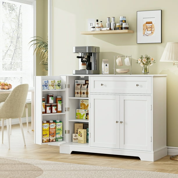 Homfa Farmhouse Kitchen Pantry with Drawer, 8 Shelves Food Storage Cab ...