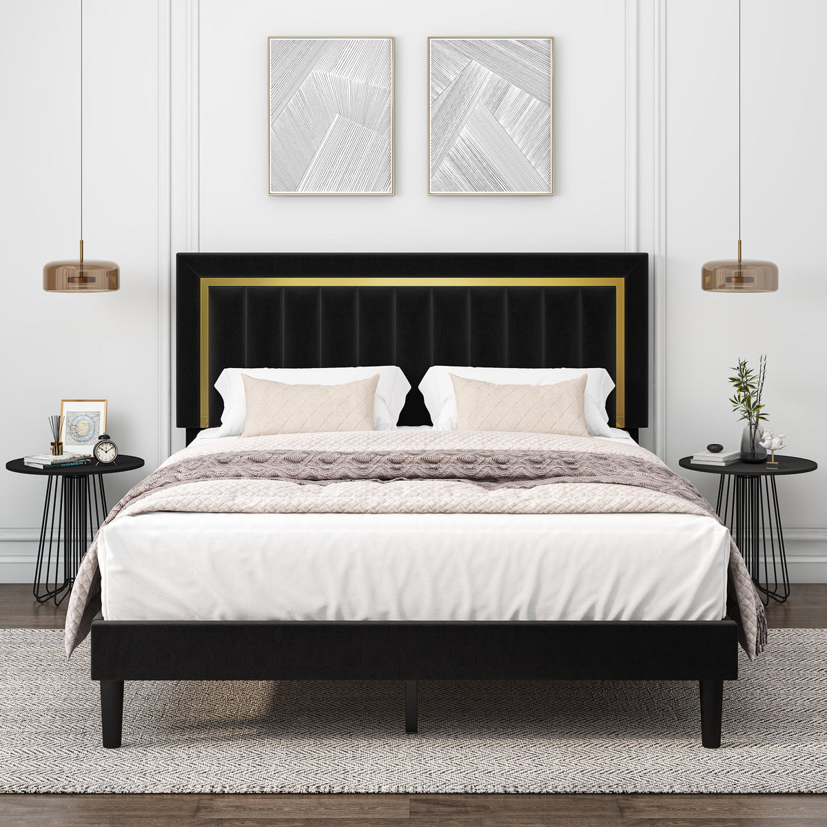 Homfa Full Size Bed£¬Upholstered Bed Frame with Adjustable Headboard ...