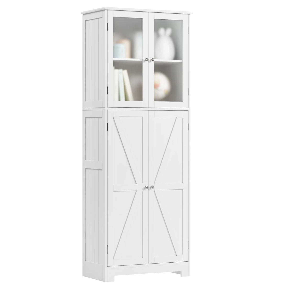 Homfa Farmhouse Pantry Cabinet, Freestanding Kitchen Cabinet with Glas ...
